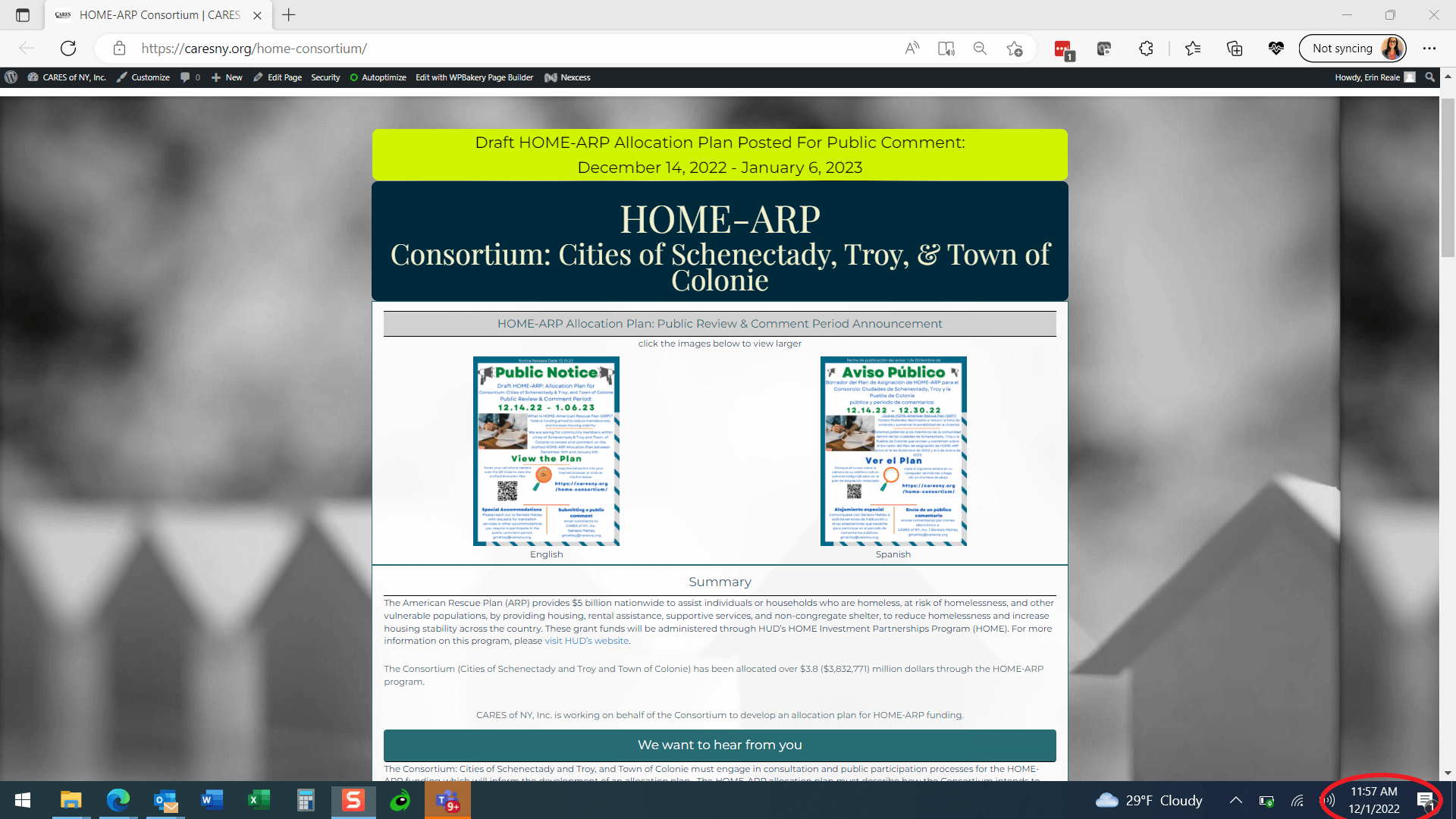 10. Screenshot of public comment period announcement – CARES of NY, Inc.